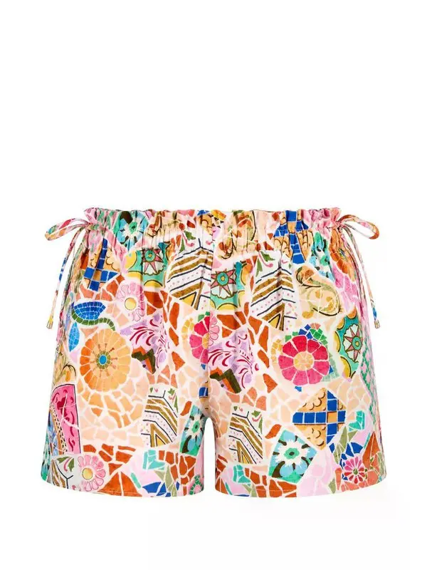 Seafolly Mosaic Print Drawstring Mini Shorts - Pink