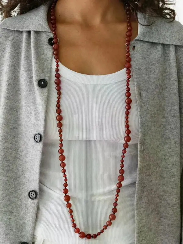 Neeka Studios Long Beaded Necklace - Red