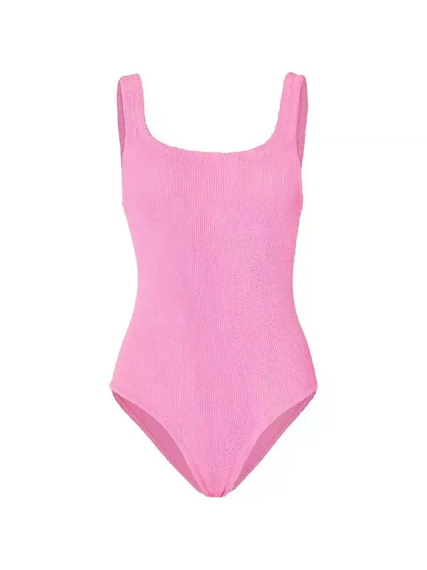 Hunza G Crinkle-effect Square-neck Swimsuit - Pink