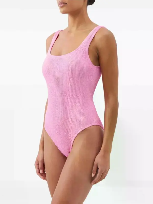 Hunza G Crinkle-effect Square-neck Swimsuit - Pink