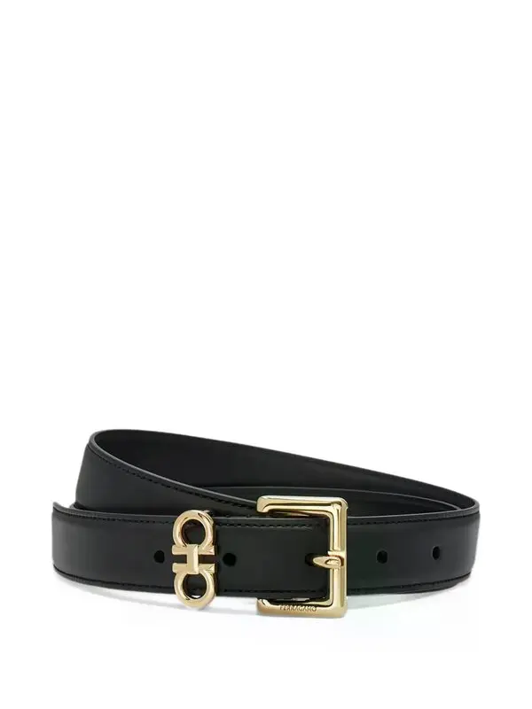 FERRAGAMO Gancini Buckle Leather Belt - Black