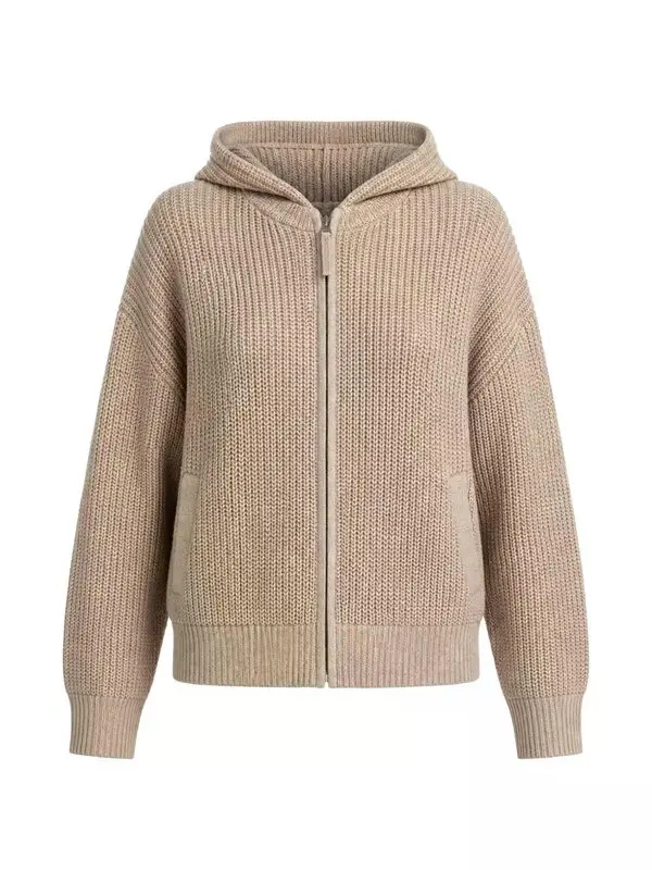 ALLUDE Ribbed Knit Zip-up Hoodie - Neutrals