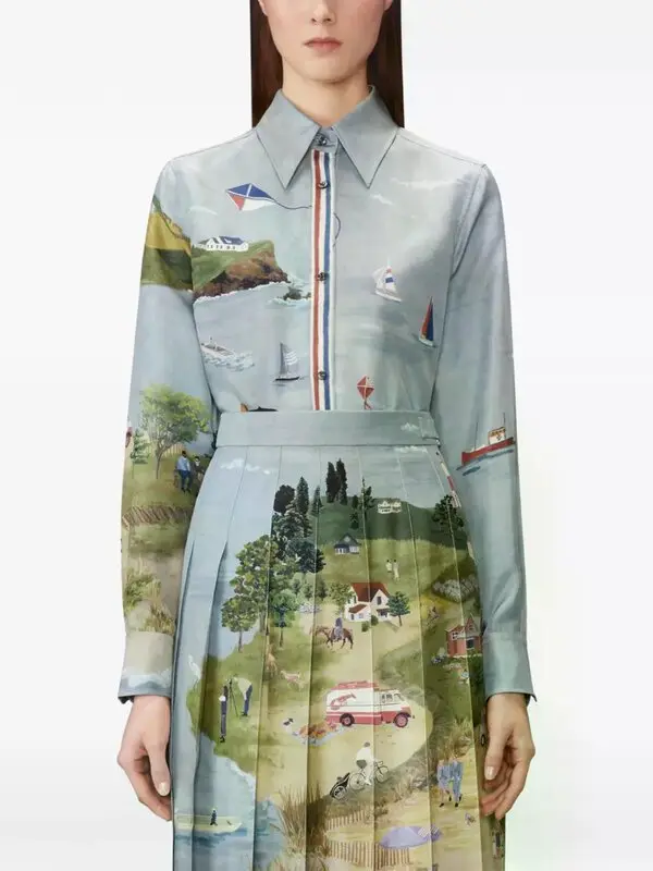 Thom Browne Nantucket Scenic-print Silk Shirt
