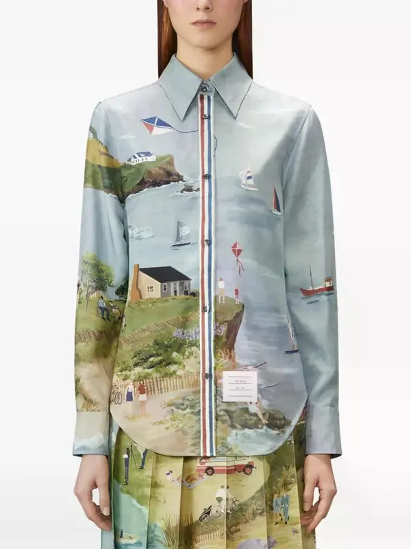 Thom Browne Nantucket Scenic-print Silk Shirt