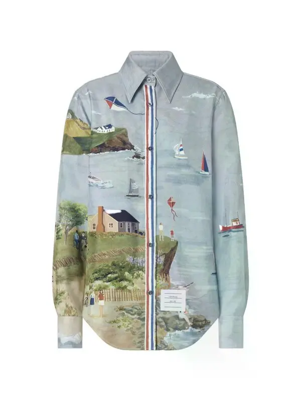 Thom Browne Nantucket Scenic-print Silk Shirt - Blue