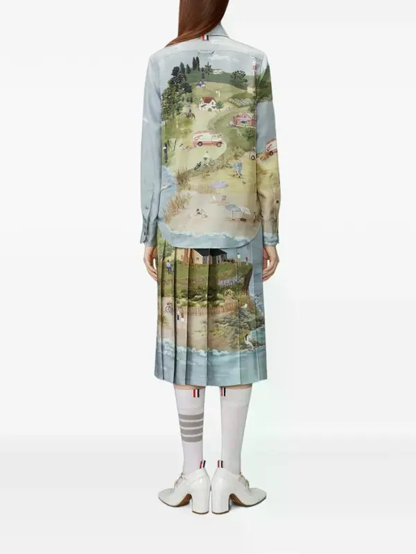 Thom Browne Nantucket Scenic-print Silk Shirt