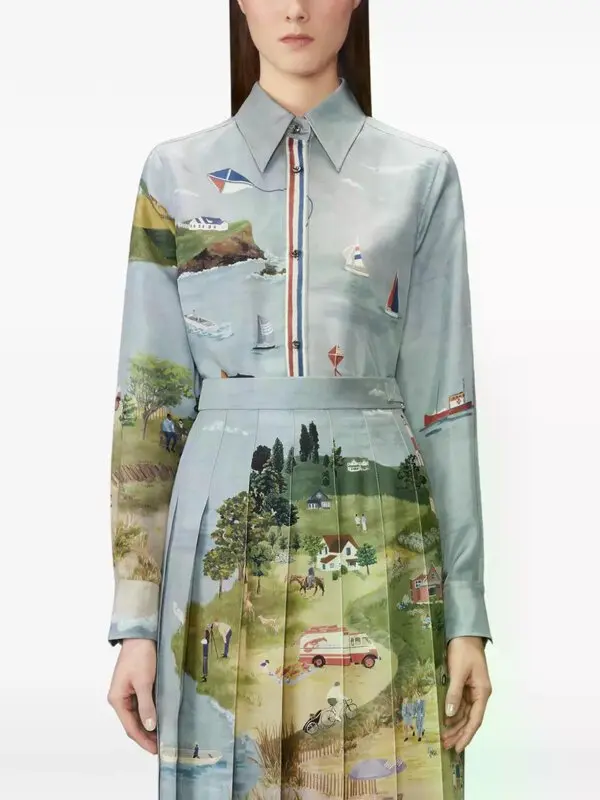 Thom Browne Nantucket Scenic-print Silk Shirt