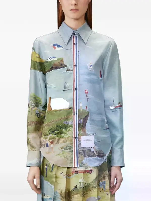 Thom Browne Nantucket Scenic-print Silk Shirt