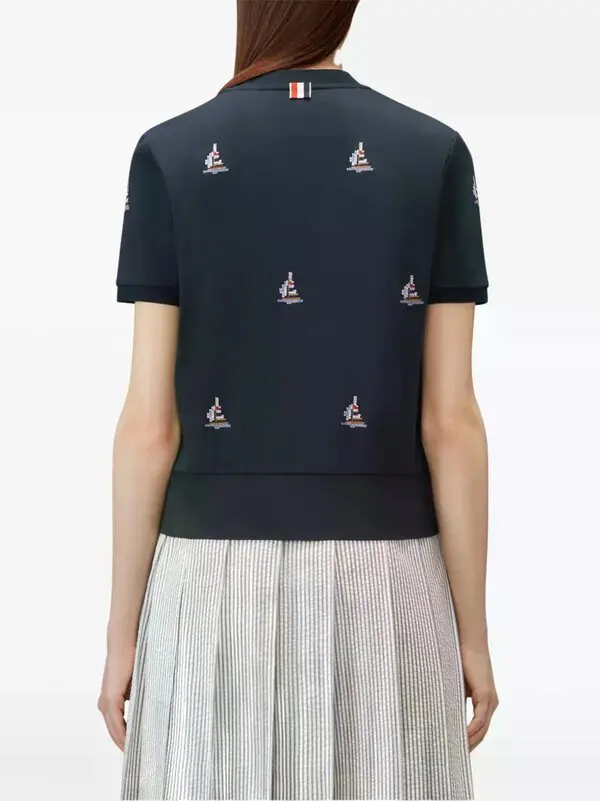 Thom Browne Milano Rib T-shirt With Sailboat Embroidery
