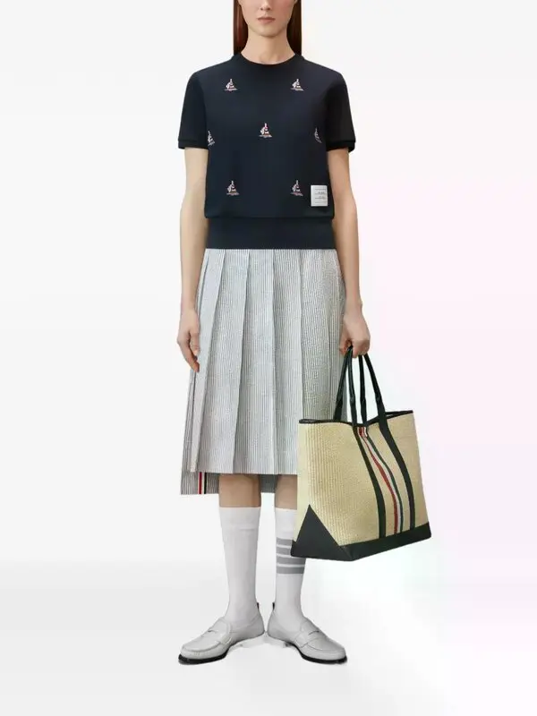 Thom Browne Milano Rib T-shirt With Sailboat Embroidery - Blue
