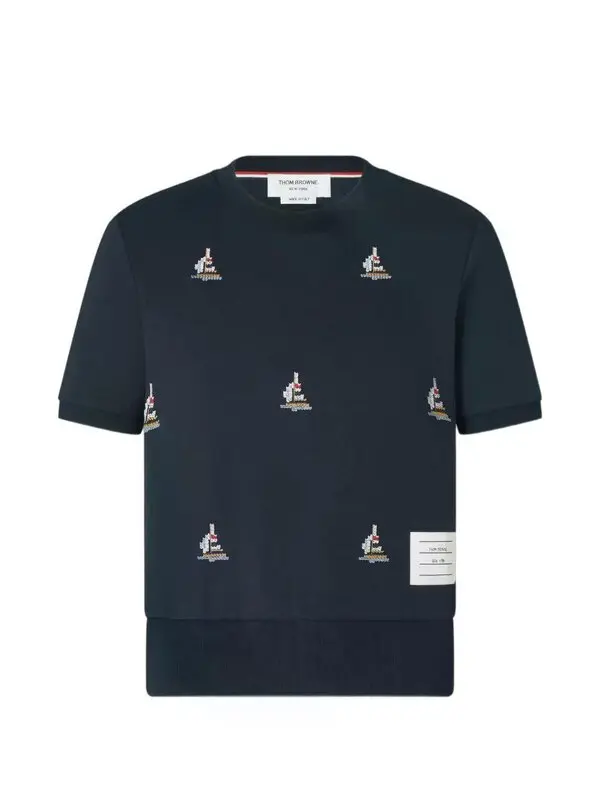 Thom Browne Milano Rib T-shirt With Sailboat Embroidery - Blue