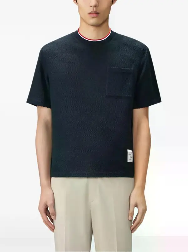 Thom Browne Textured-cotton Chest-pocket T-shirt