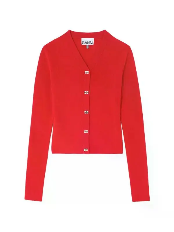 GANNI Logo Button V-neck Cardigan