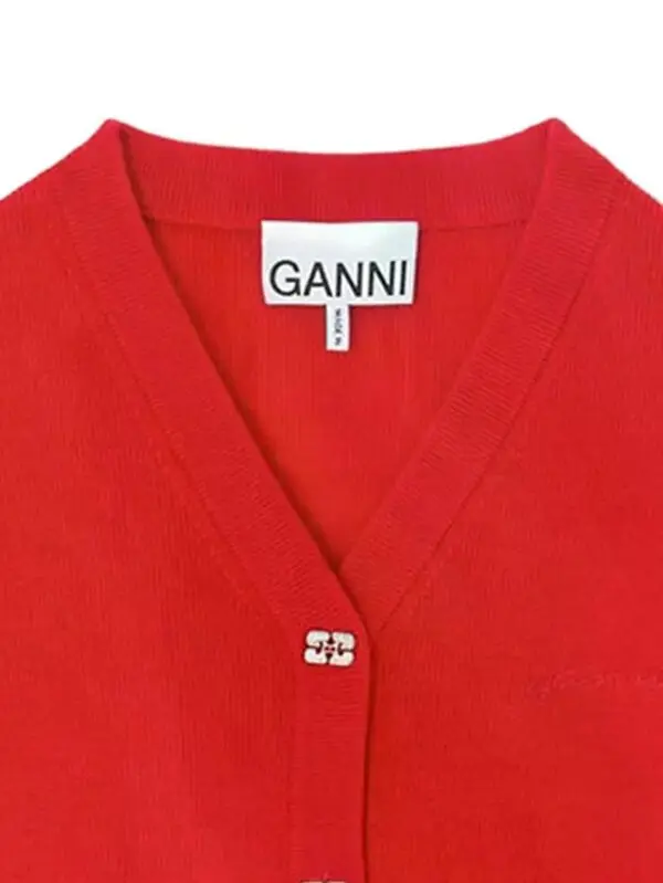 GANNI Logo Button V-neck Cardigan