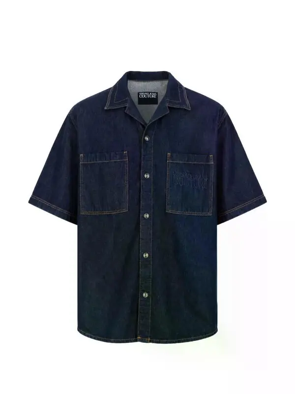 Versace Logo-embroidered Denim Shirt - Blue