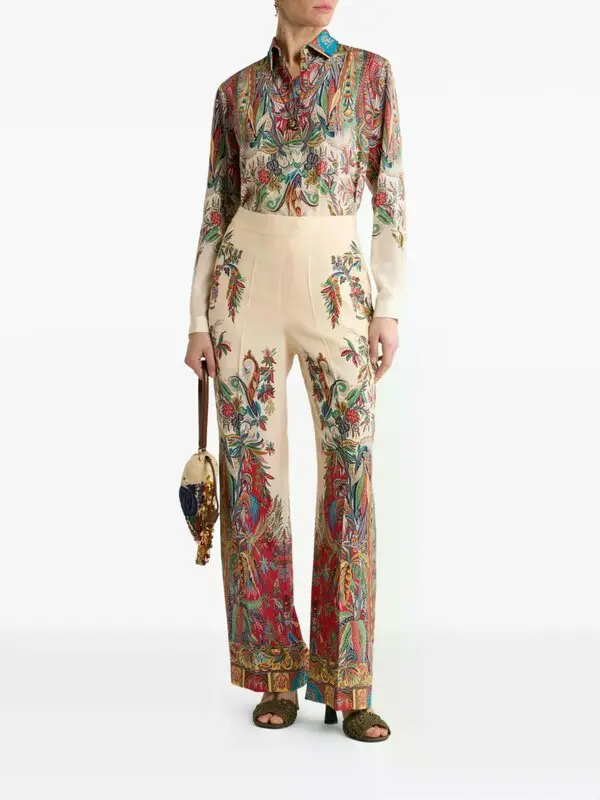 Etro Paisley Print Silk High-waisted Trousers - Neutrals