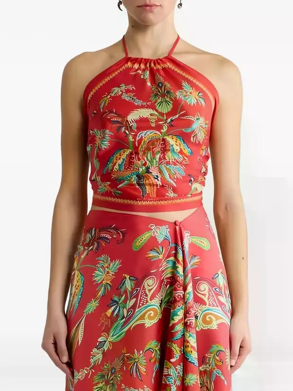 Etro Paisley Print Silk Halterneck Top - Red