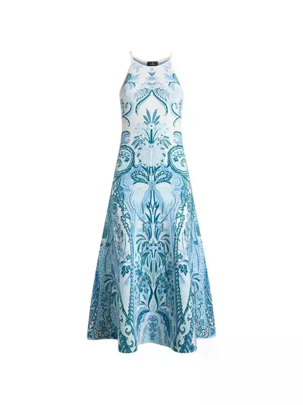 Etro Jacquard Paisley Knit Halter Neck Dress - Blue