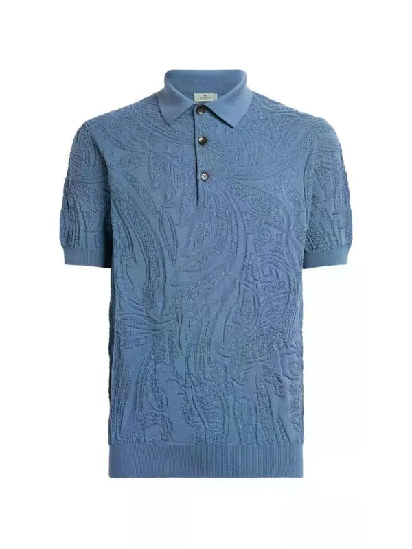 Etro Paisley-motif Knit Cotton Polo Shirt - Blue