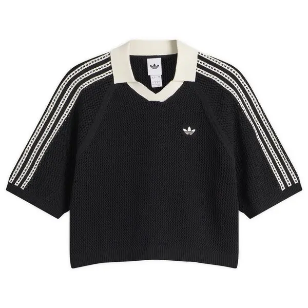 Adidas Crochet Polo Top - Black