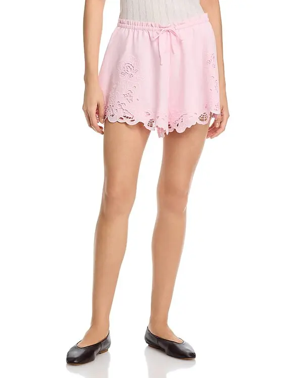 WAYF Embroidered Linen Shorts - Light Pink