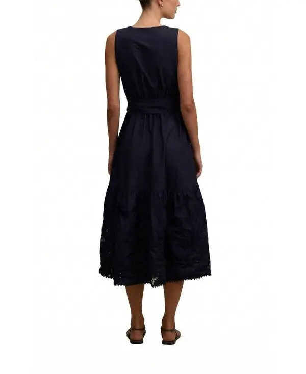 EVER NEW Evie Sleeveless Embroidered Tie Midi Dress