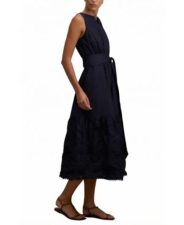 EVER NEW Evie Sleeveless Embroidered Tie Midi Dress