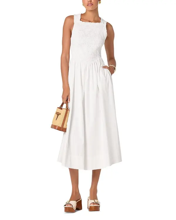Astr The Label Shirred Square Neck Midi Dress