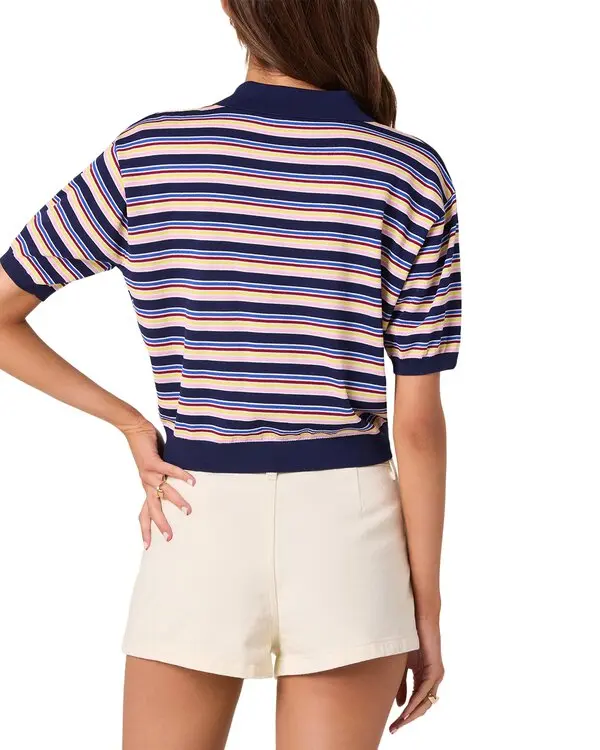 Astr The Label Scottie Striper Short Sleeve Sweater - Navy Multi