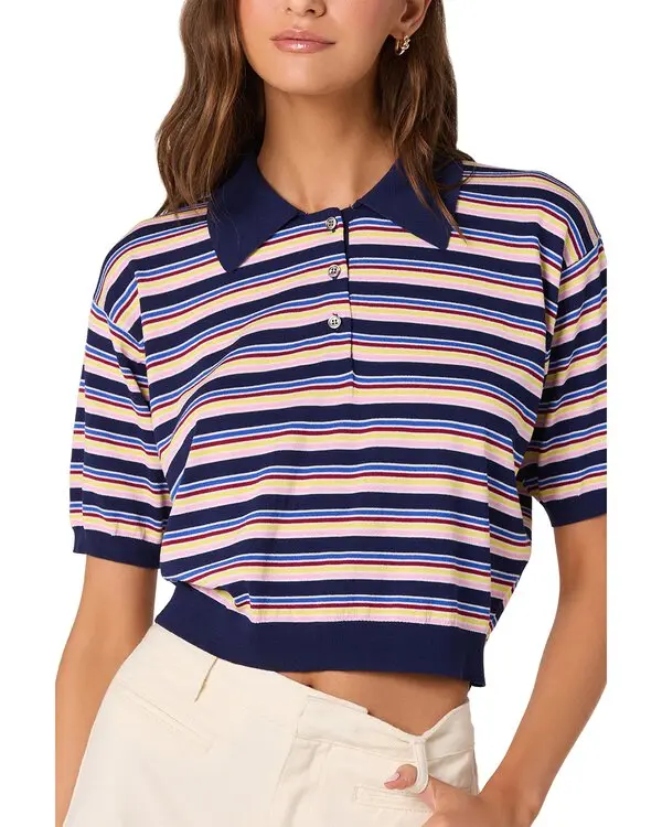 Astr The Label Scottie Striper Short Sleeve Sweater - Navy Multi