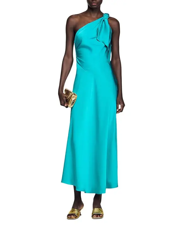 Sandro Satin Effect Maxi Dress With Bow