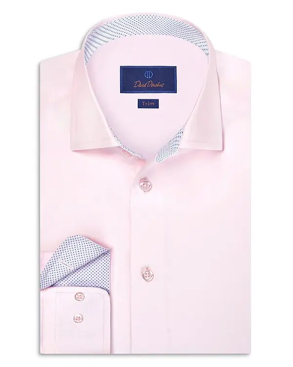David Donahue Trim Fit Twill Solid Dress Shirt - Pink