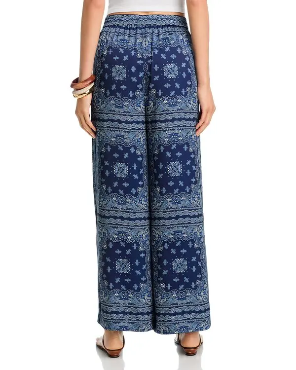 Aqua Bandana Print Wide Leg Pants