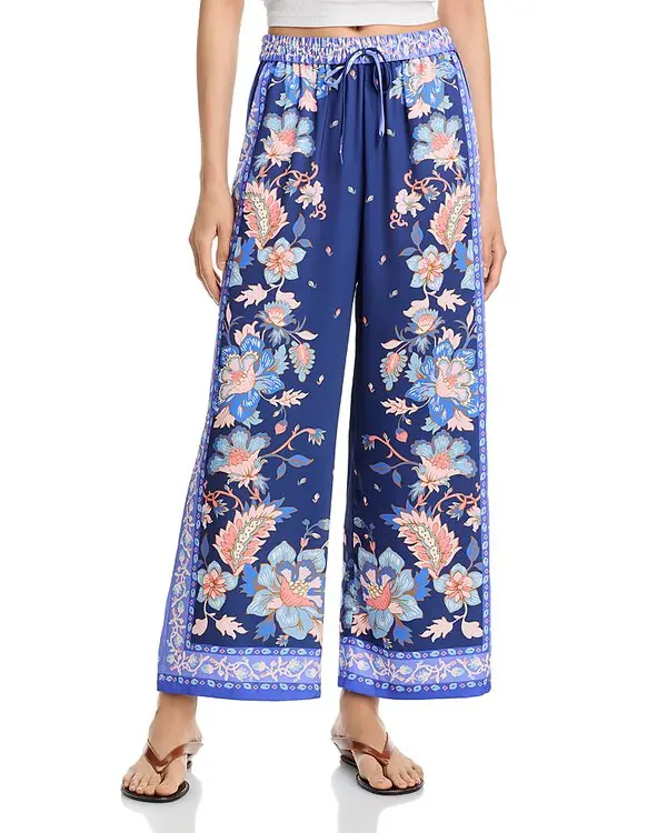 Aqua Scarf Wide Leg Drawstring Pants Exclusive - Navy