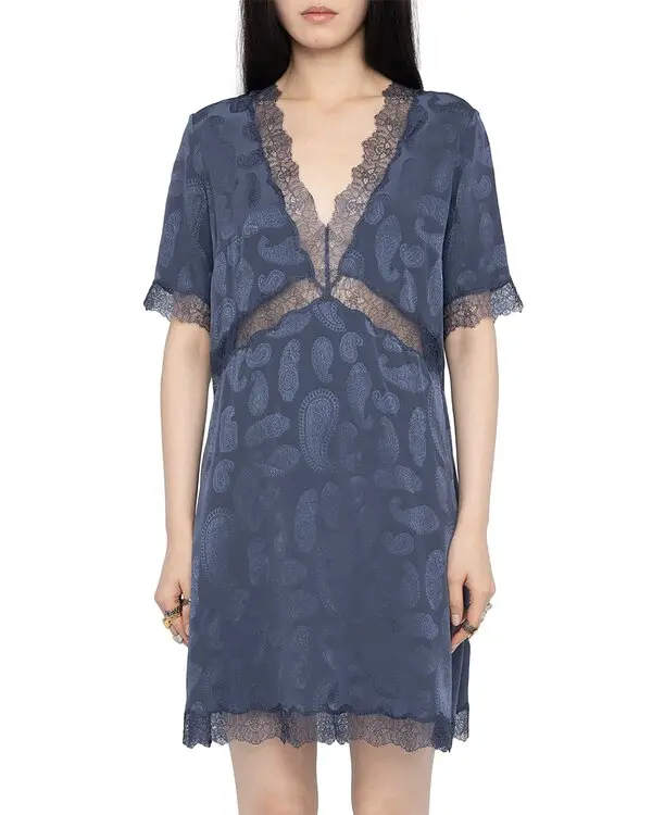 Zadig&Voltaire Redoxa Silk Paisley Jacquard Dress With Lace Trim - Storm