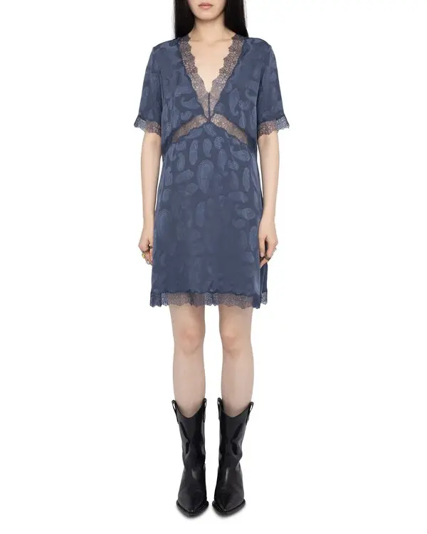 Zadig&Voltaire Redoxa Silk Paisley Jacquard Dress With Lace Trim