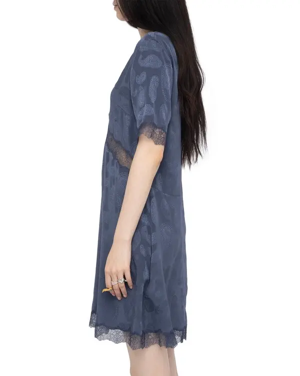 Zadig&Voltaire Redoxa Silk Paisley Jacquard Dress With Lace Trim