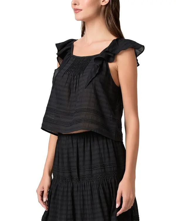 Paige Oaks Pintuck Top - Black