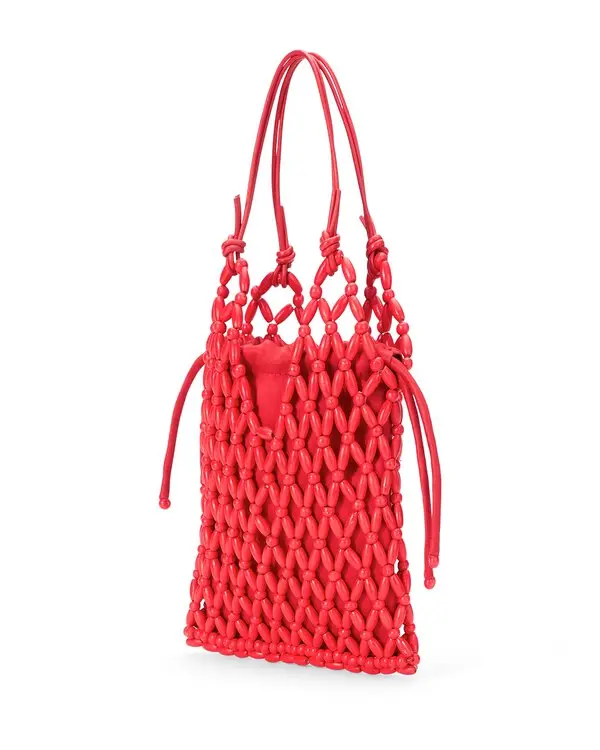 Staud Kelly Beaded Bucket Bag - Red Rose