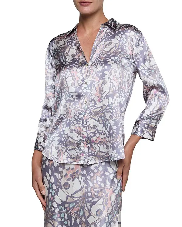 L'Agence Dani Butterfly Print Silk Blouse - Multi Small Butterfly