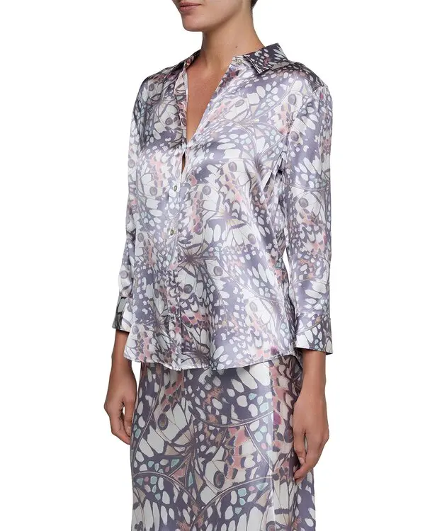 L'Agence Dani Butterfly Print Silk Blouse - Multi Small Butterfly