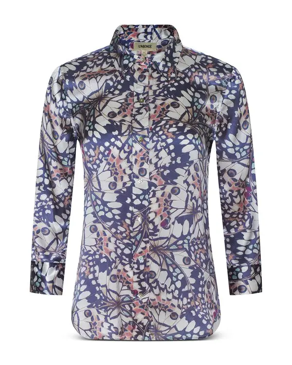 L'Agence Dani Butterfly Print Silk Blouse - Multi Small Butterfly