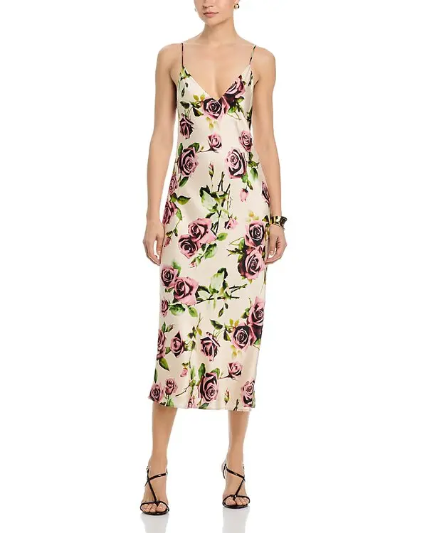 L'Agence Seridie Silk Slip Dress - Ecru/mauve Romantic Rose