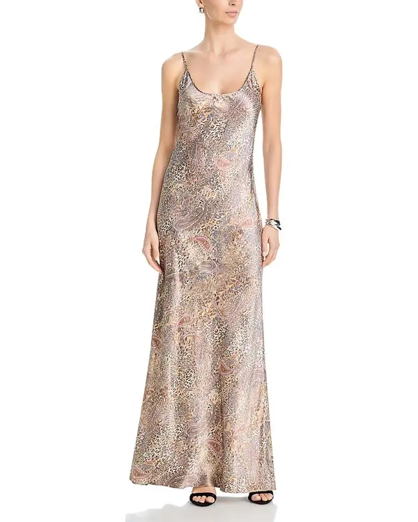 L'Agence Charmaine Silk Scoop Neck Gown - Tan/mauve Leopard