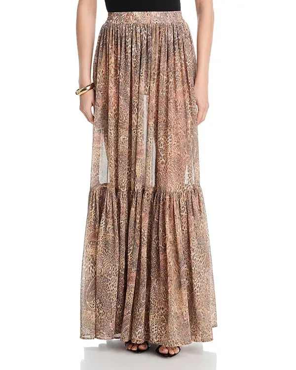 L'Agence Ursie Smocked Waist Maxi Skirt - Tan/mauve Leopard