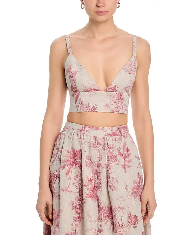 L'Agence Kaori Linen Bralette Top - Tan Multi Jungle Toile
