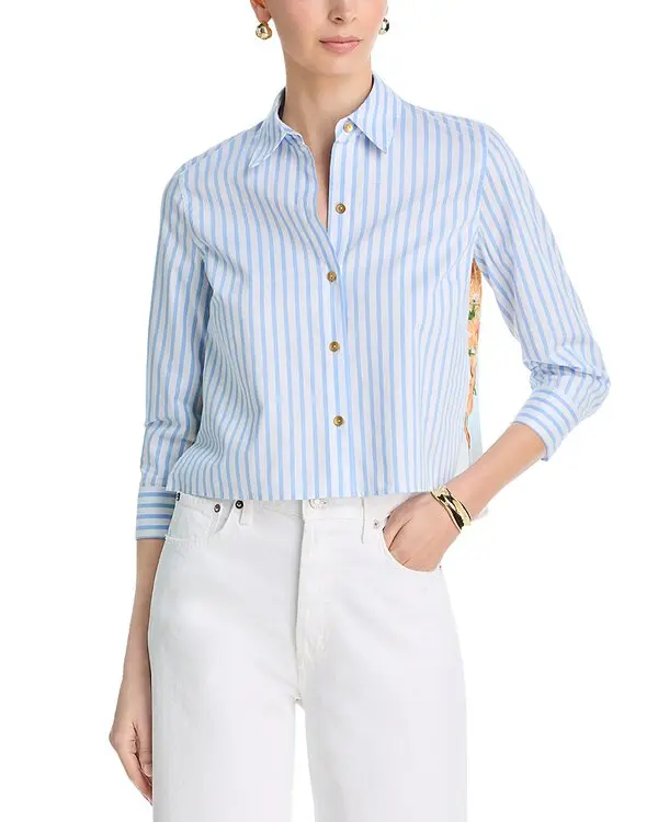 L'Agence Striped Button-up Shirt With Printed Back - Multi Beach Scarf