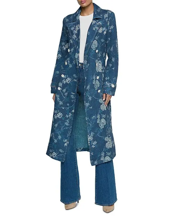 L'Agence Bradley Linen Trench Coat - Navy Floral Print
