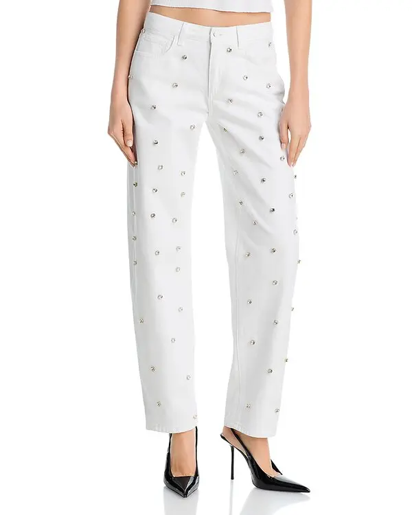 L'Agence Bex High Rise Embellished Rodeo Jeans - Blanc