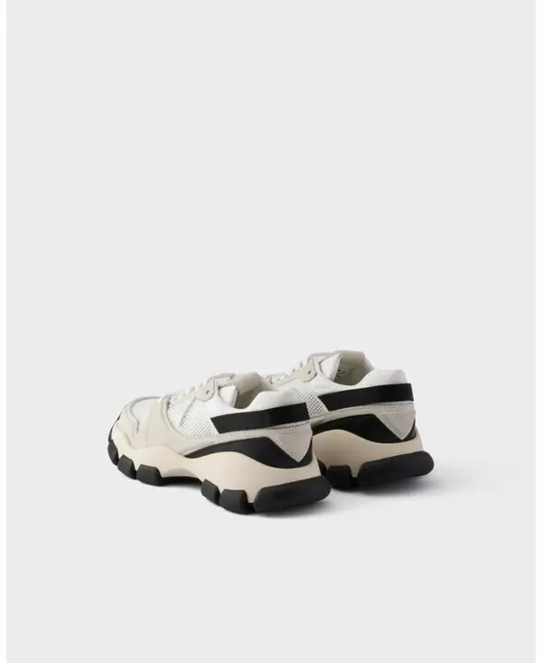 Prada Mesh Fabric And Suede Lace-up Sneakers - White